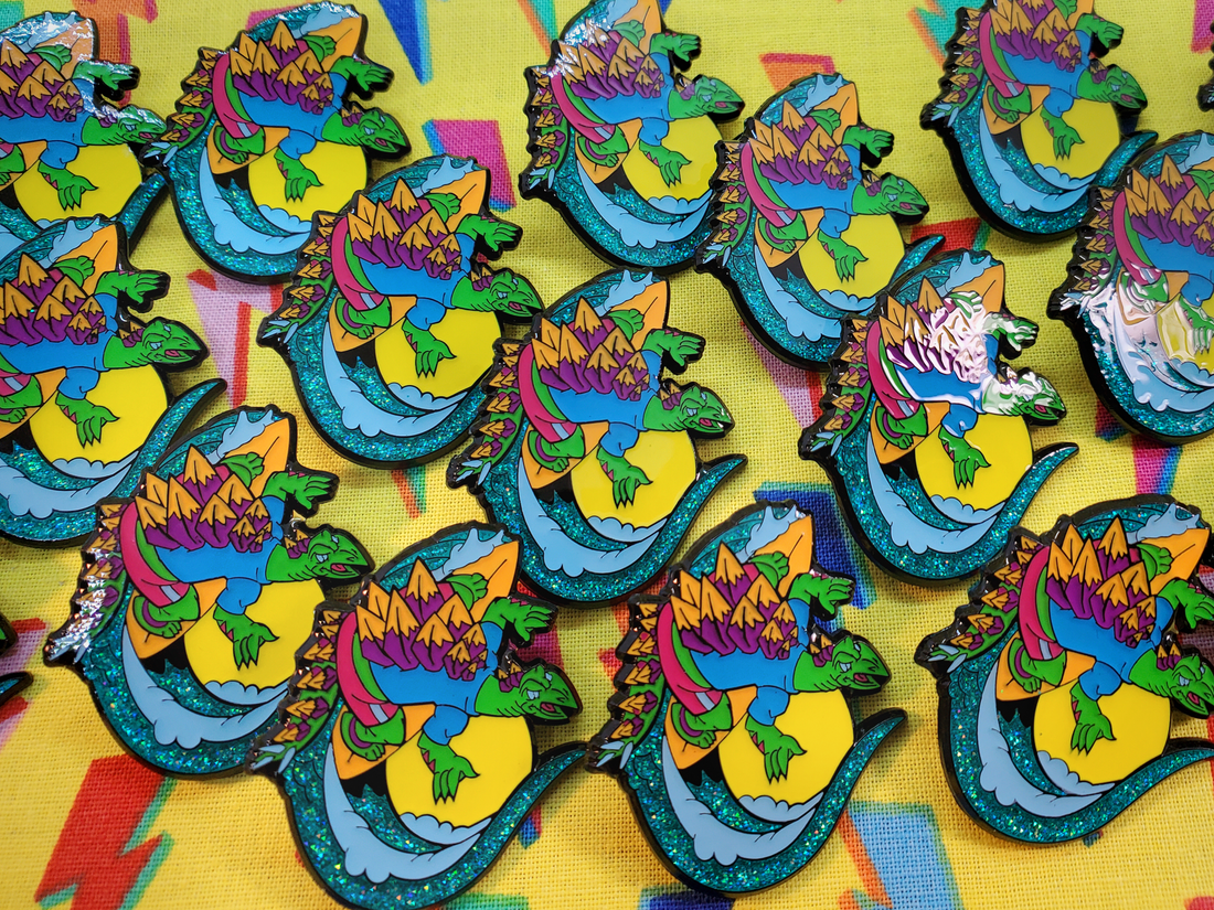 Xtreame-O-Saurus Stegosaurus Surfer Pin/Sticker Combo – Manny Cartoon ...